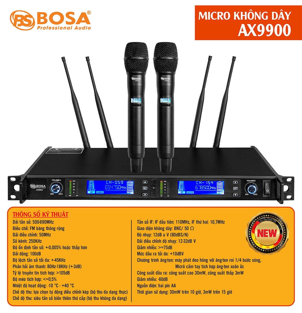 Micro không dây bosa AX9900 micro bosa micro không dây
