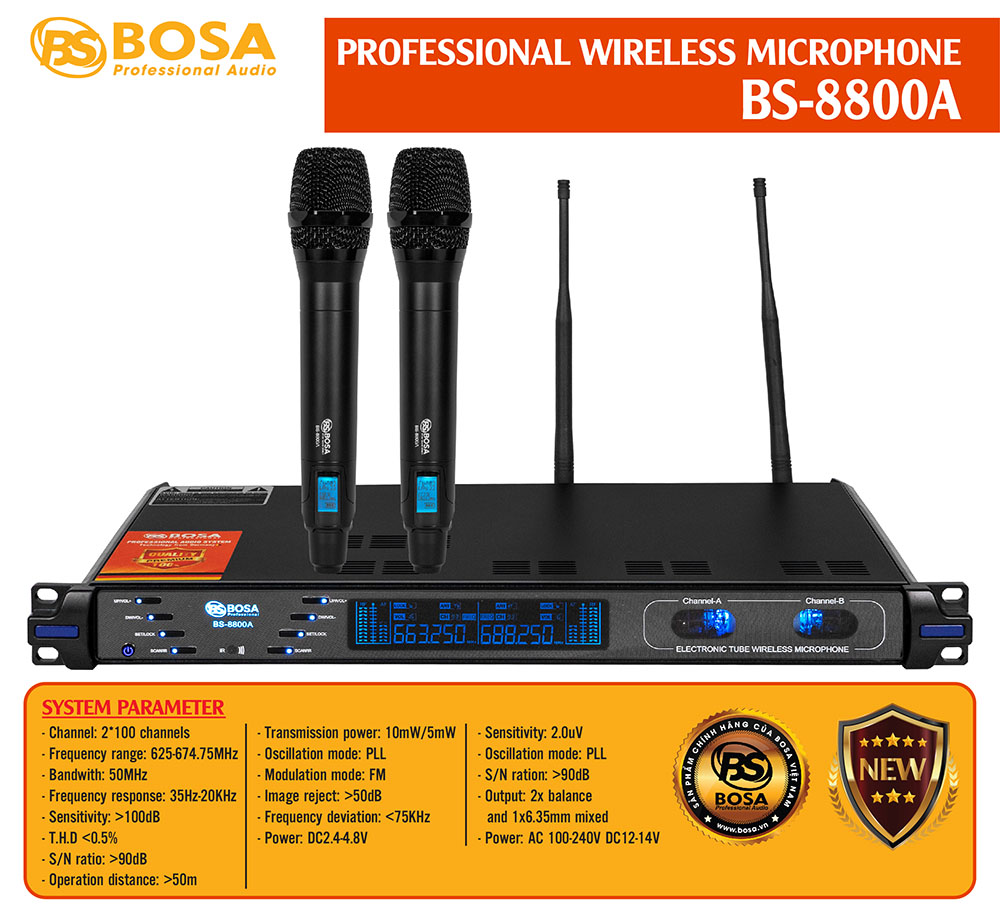 Micro không dây bosa BS-8800A micro bosa micro không dây micro karaoke micro giá rẻ micro cao cấp